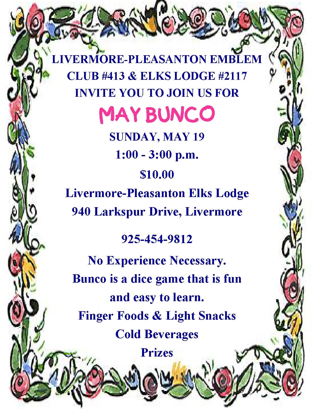 May 19 | Emblem Club Monthly Bunco Party | Livermore, CA Patch